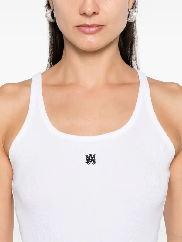 Amiri Ma Embroidered Ribbed Tank Top - White