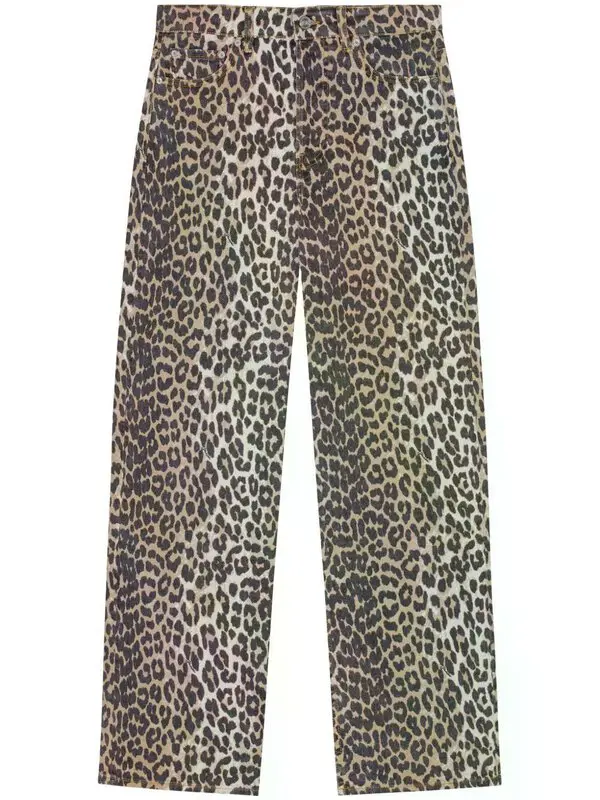 GANNI Leopard Print Denim Trousers - Neutrals