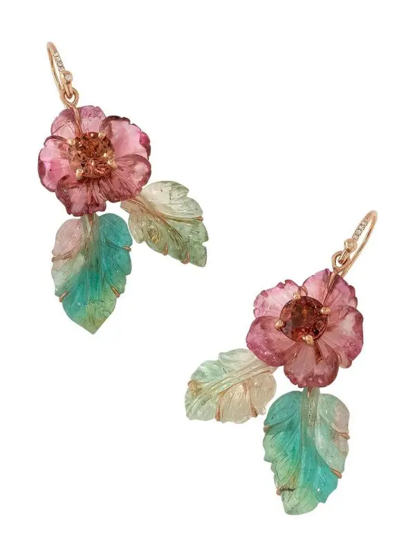 Irene Neuwirth 18kt Rose Gold Flower Leaf Drop Earrings - Pink