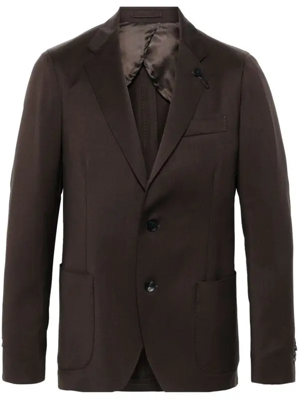 LARDINI Virgin Wool Blazer With Logo Brooch Detail - Brown
