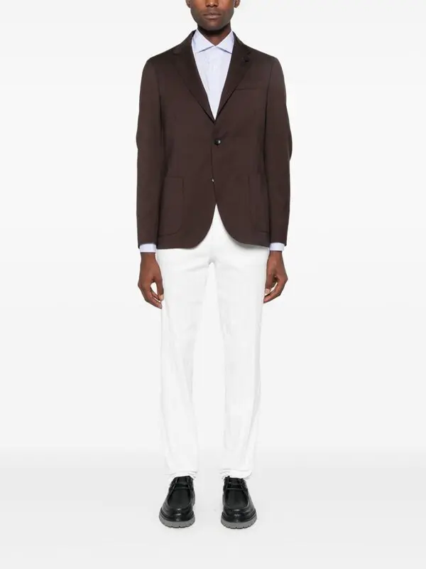 LARDINI Virgin Wool Blazer With Logo Brooch Detail - Brown