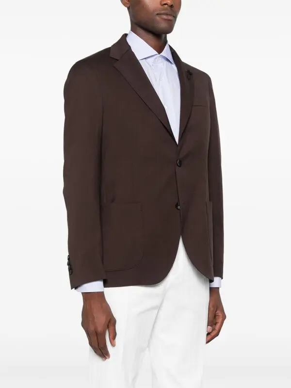LARDINI Virgin Wool Blazer With Logo Brooch Detail - Brown