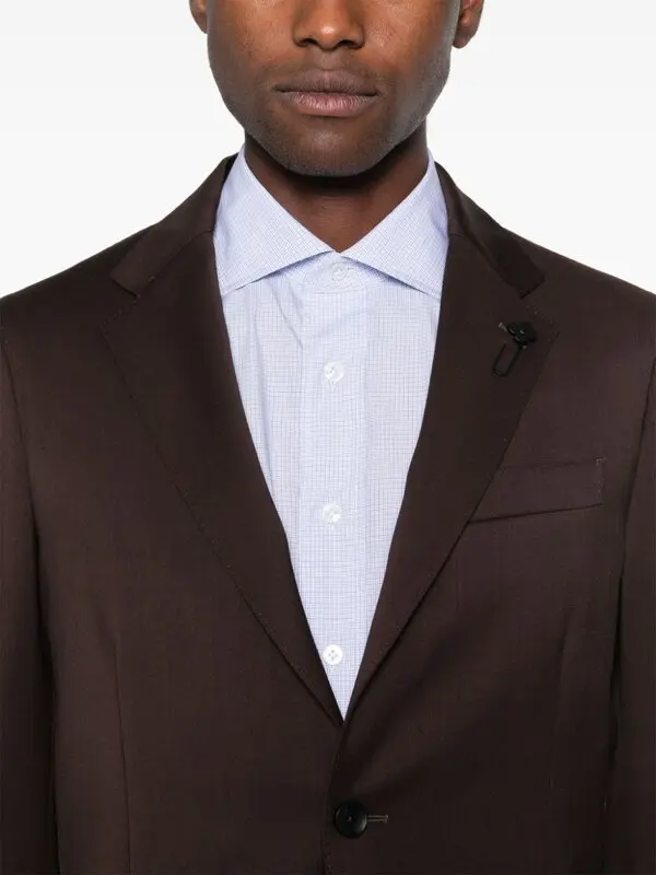 LARDINI Virgin Wool Blazer With Logo Brooch Detail - Brown
