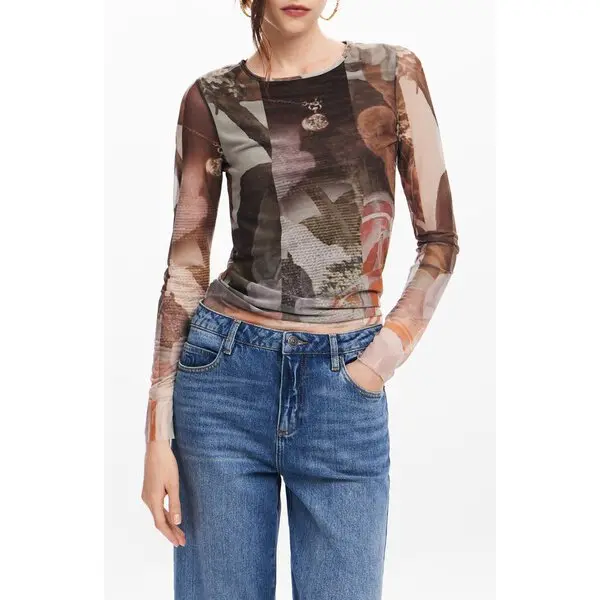 Desigual Carson Print Mesh Top