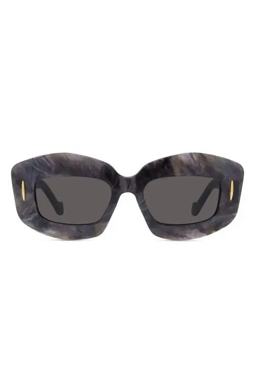 Loewe Anagram 49mm Small Rectangular Sunglasses - Black Horn / Smoke