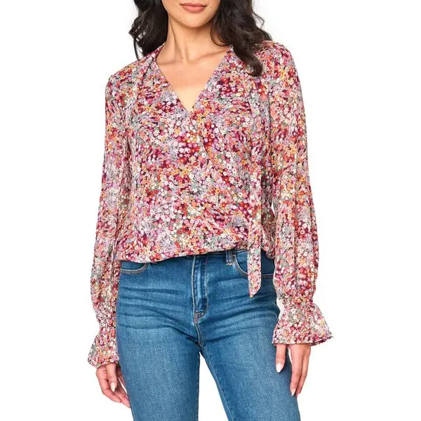 GIBSONLOOK Floral Print Tie Neck Blouse - Berry Ditsy