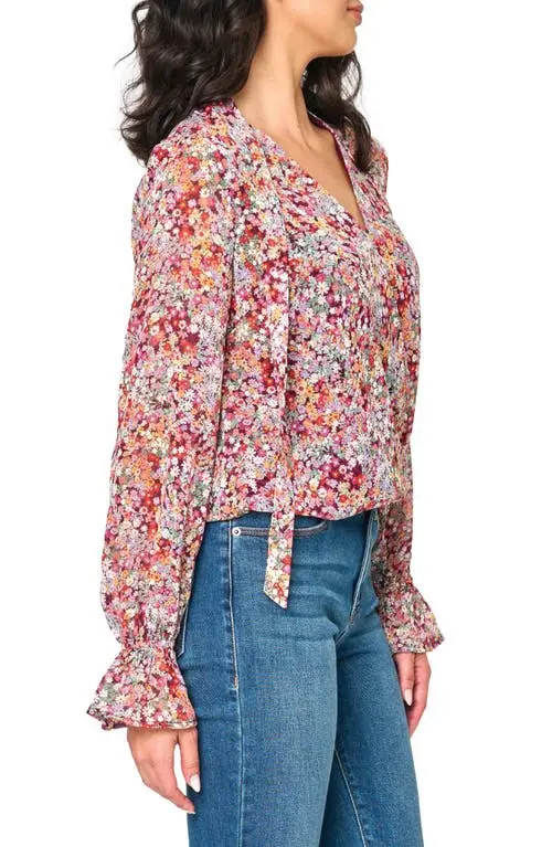 GIBSONLOOK Floral Print Tie Neck Blouse - Berry Ditsy