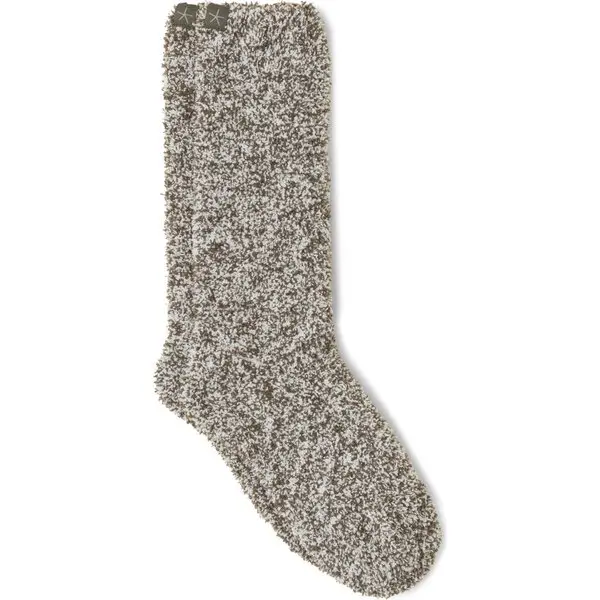 Barefoot Dreams Cozychic Heathered Crew Socks - Olive Branch/white