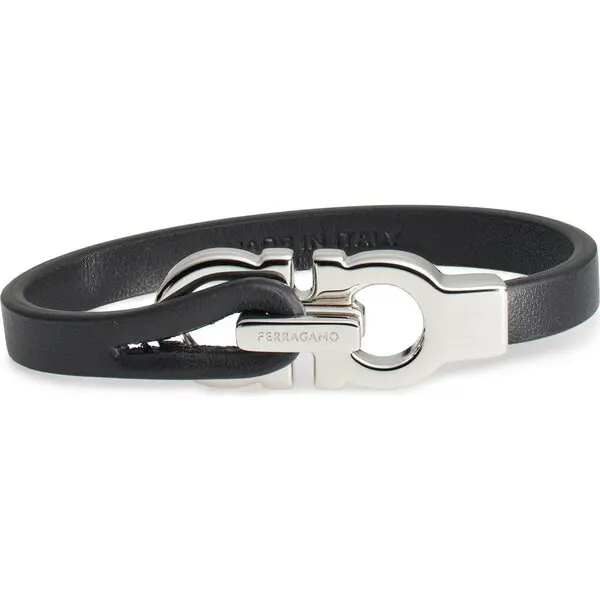 FERRAGAMO Gancini Leather Bracelet - Nero/palllucido