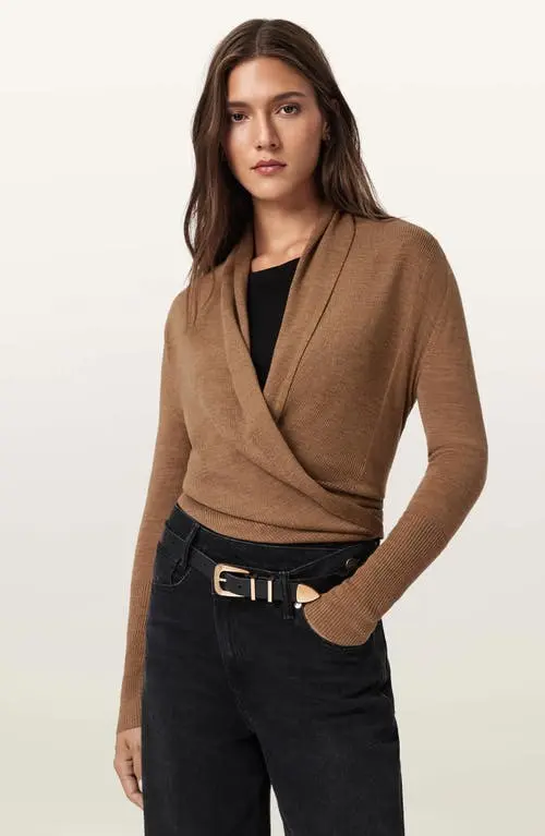 ALLSAINTS Wasson Pirate Wrap Merino Wool Cardigan - Camel Brown