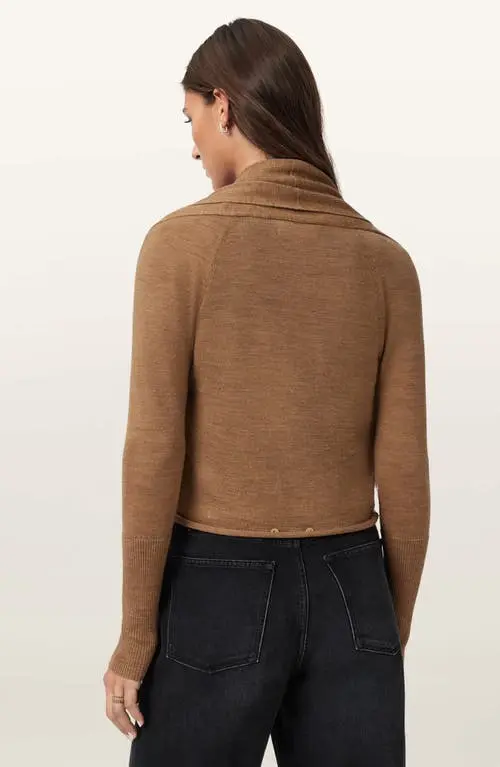 ALLSAINTS Wasson Pirate Wrap Merino Wool Cardigan - Camel Brown