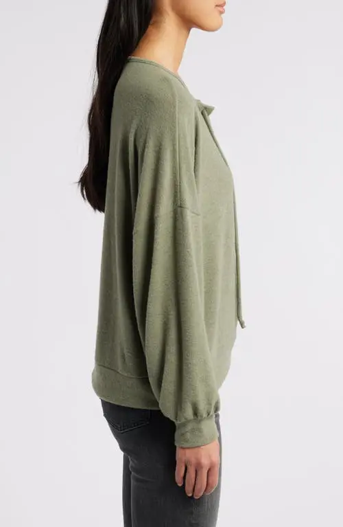Loveappella Lace-up Knit Top - Olive