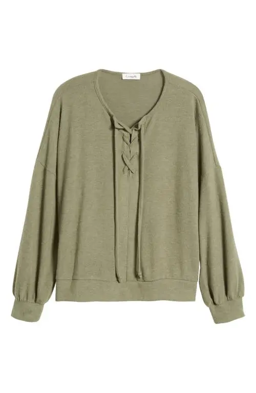 Loveappella Lace-up Knit Top - Olive