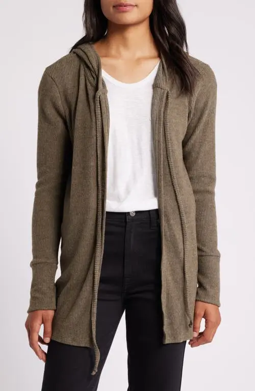 Loveappella Hooded Ribbed Cardigan - Olive