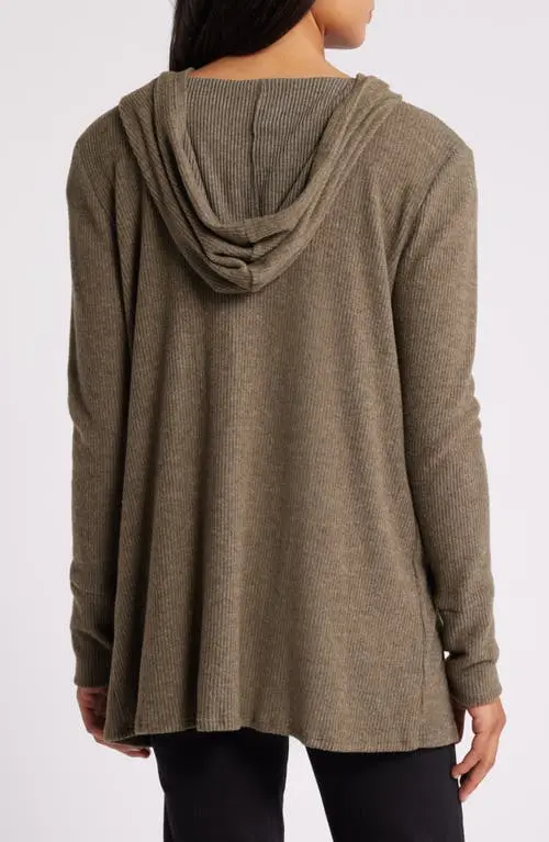 Loveappella Hooded Ribbed Cardigan - Olive