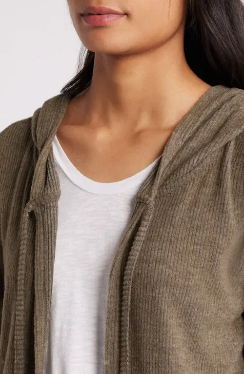 Loveappella Hooded Ribbed Cardigan - Olive