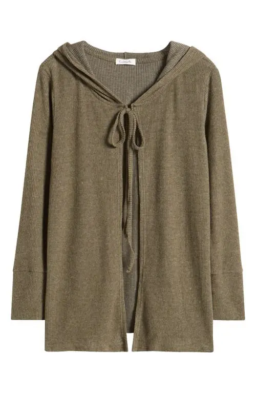 Loveappella Hooded Ribbed Cardigan - Olive