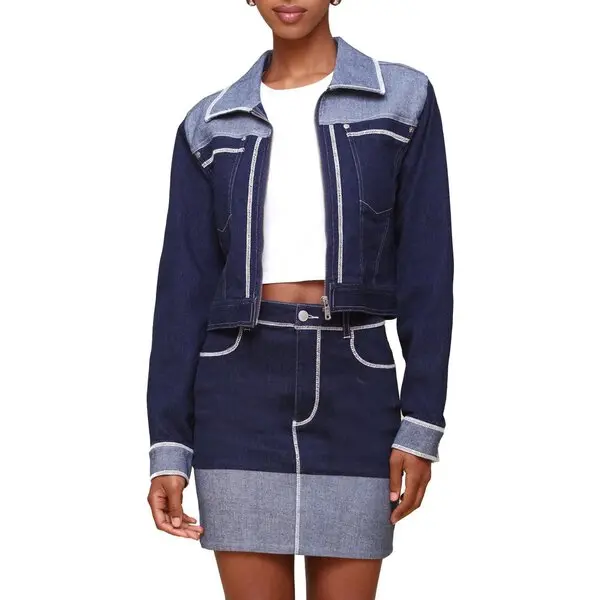 Avec Les Filles Colorblock Crop Denim Jacket
