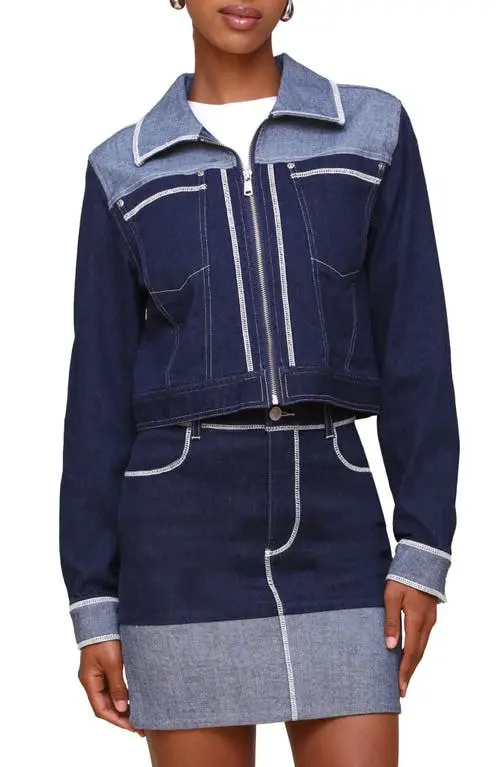 Avec Les Filles Colorblock Crop Denim Jacket