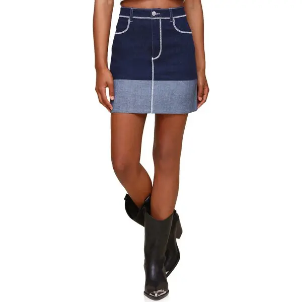 Avec Les Filles Contrast Cuff Denim Miniskirt