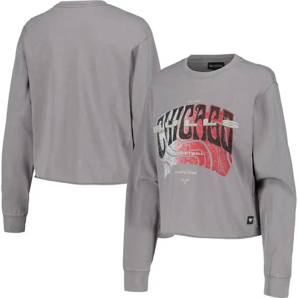 THE WILD COLLECTIVE Chicago Bulls Cropped Long Sleeve T-shirt - Gray