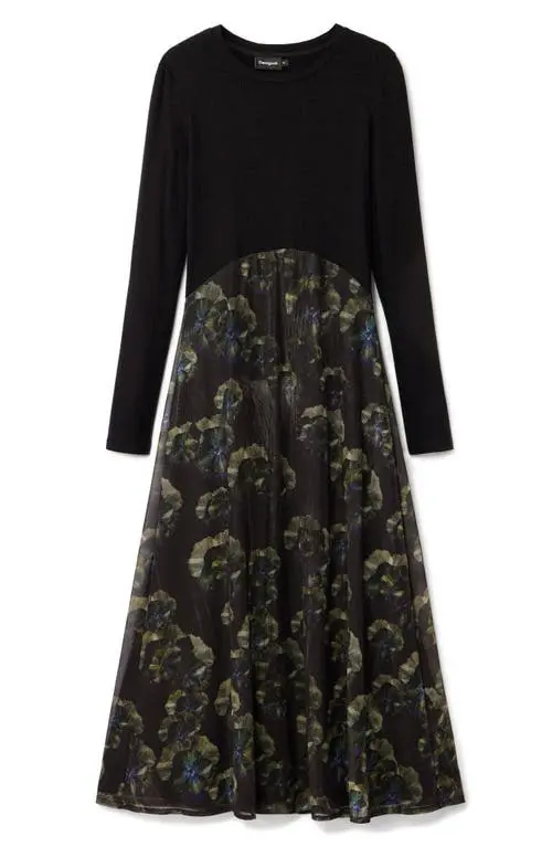 Desigual Pensee Mixed Media Long Sleeve Dress