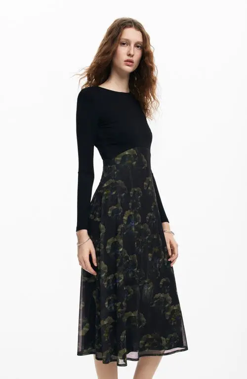 Desigual Pensee Mixed Media Long Sleeve Dress