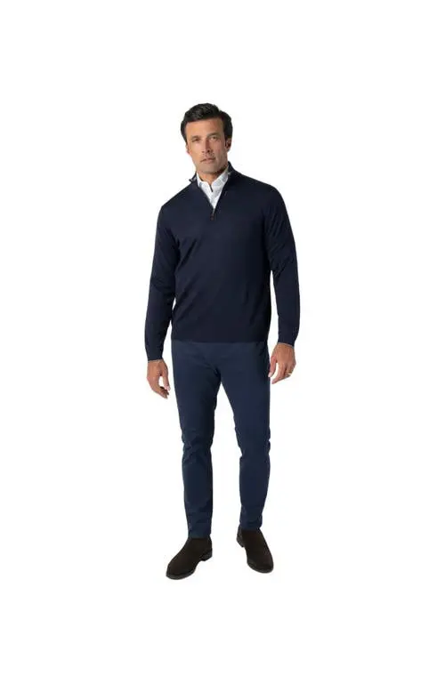 Robert Talbott Eastwood Quarter Zip Pullover - Navy With Gray Tipping