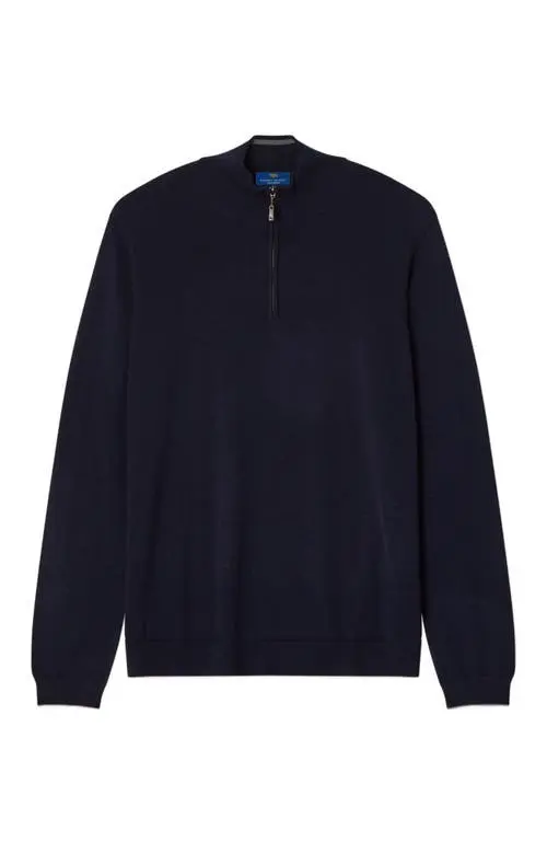 Robert Talbott Eastwood Quarter Zip Pullover - Navy With Gray Tipping