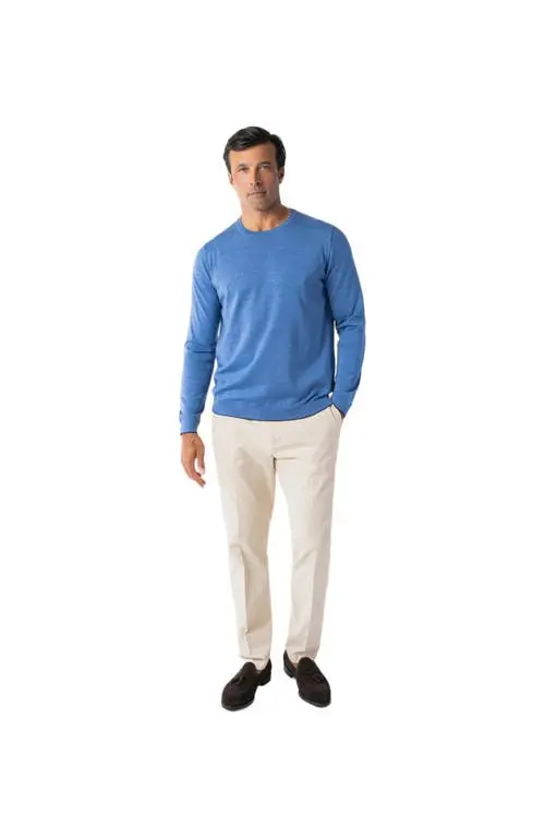 Robert Talbott Keaton Crewneck Sweater - Sky Blue With Navy Tipping
