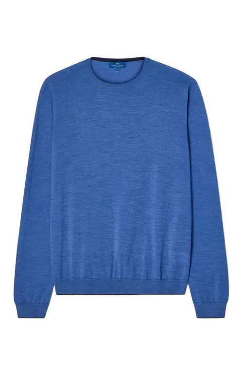 Robert Talbott Keaton Crewneck Sweater - Sky Blue With Navy Tipping