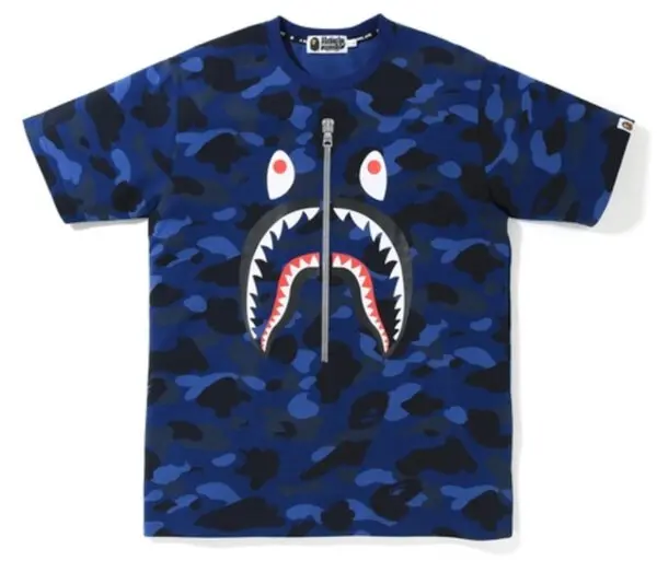 A BATHING APE Camo Skark Tee Shirt - Navy Blue