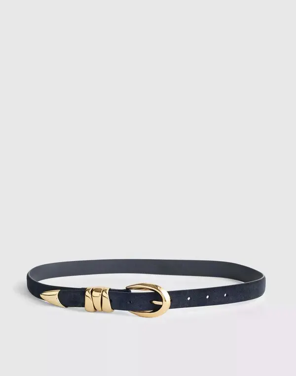 Madewell Triple Metal Keeper Suede Belt - Juniper Berry