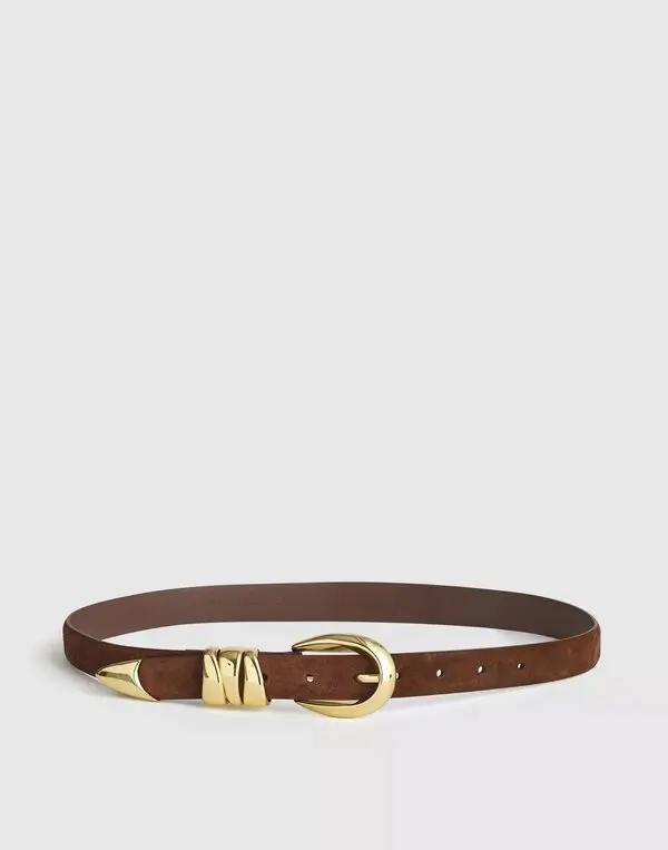 Madewell Triple Metal Keeper Suede Belt - Soft Mahogany