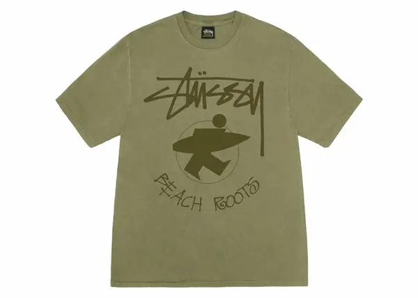 StÜssy Beach Roots Pigment Dyed Tee Shirt - Olive