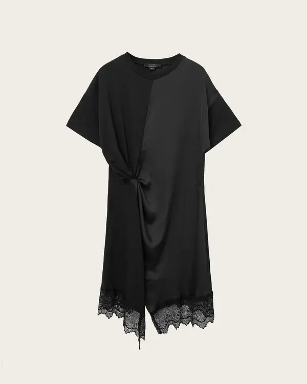 ALLSAINTS Lana Lace Trim Mini T-shirt Dress - Onyx