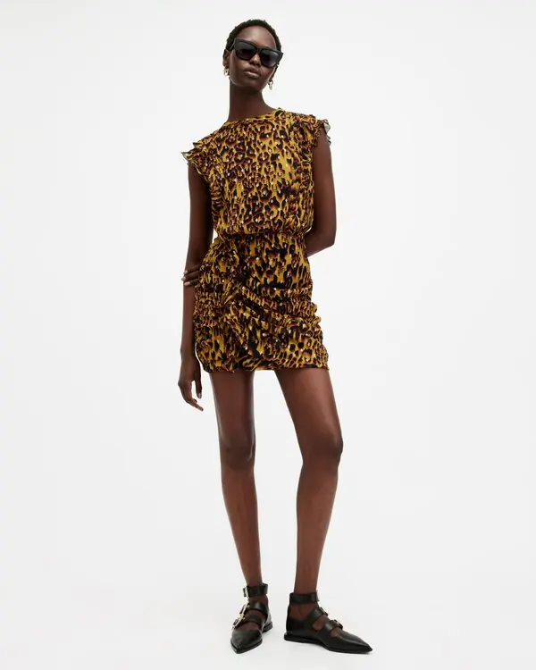 ALLSAINTS Hali Animal Print Ruffle Mini Dress