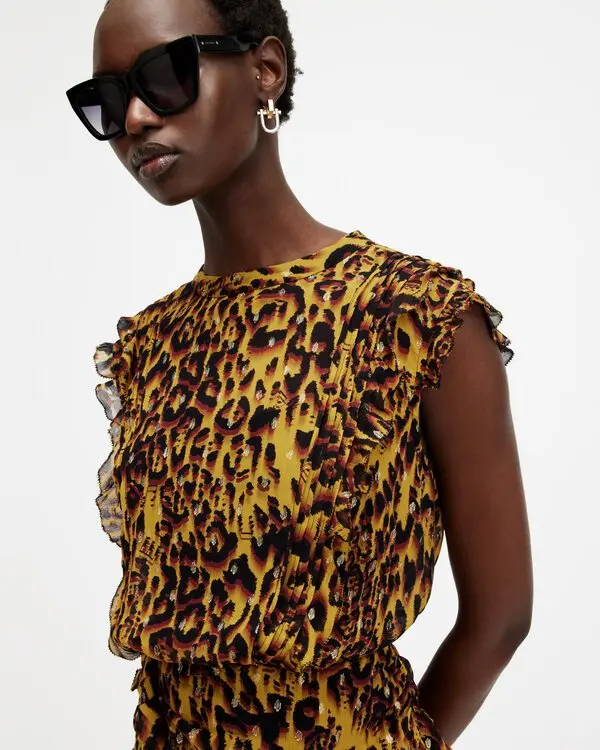 ALLSAINTS Hali Animal Print Ruffle Mini Dress