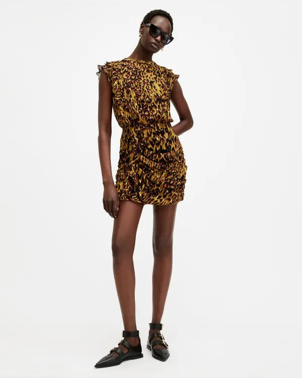 ALLSAINTS Hali Animal Print Ruffle Mini Dress