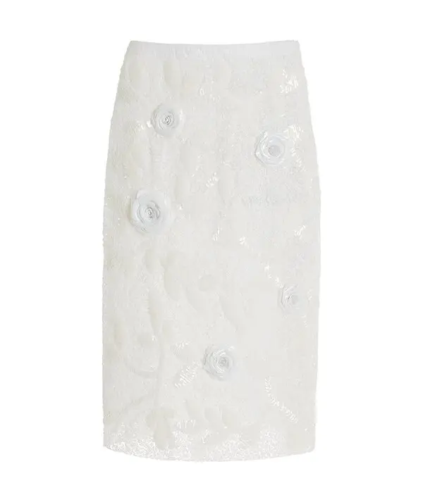 DES_PHEMMES Exclusive Rose-appliqued Sequined Maxi Skirt