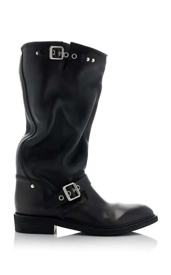 GOLDEN GOOSE Biker Leather Knee High Boots - Black