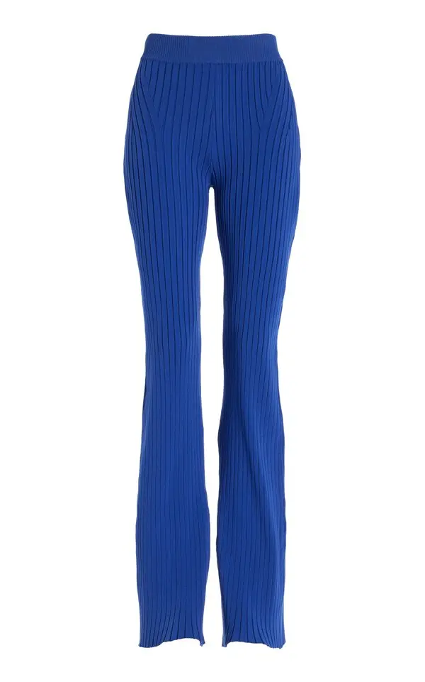 HIGH SPORT Hannah Ribbed-knit Flared Pants - Navy