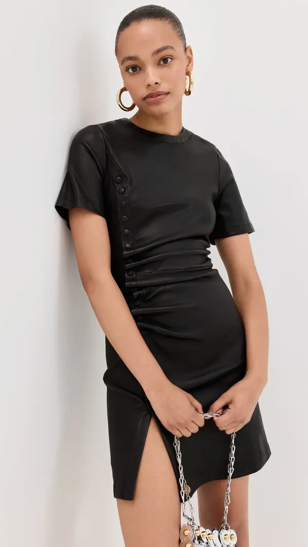 Rabanne Lambskin Gathered Short Dress - Black
