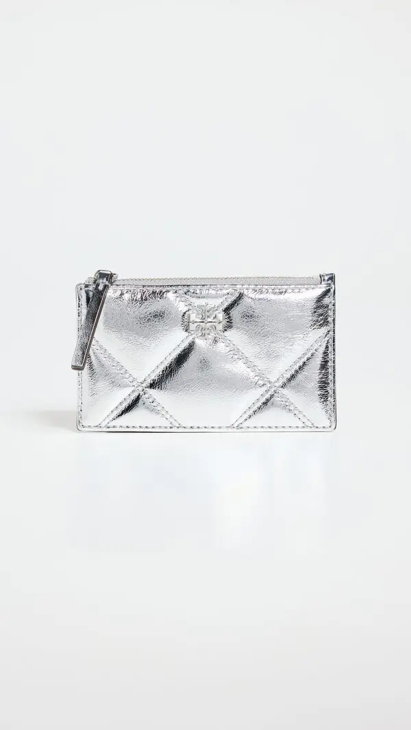 Tory Burch Kira Metallic Diamond Quilt Zip Card Case