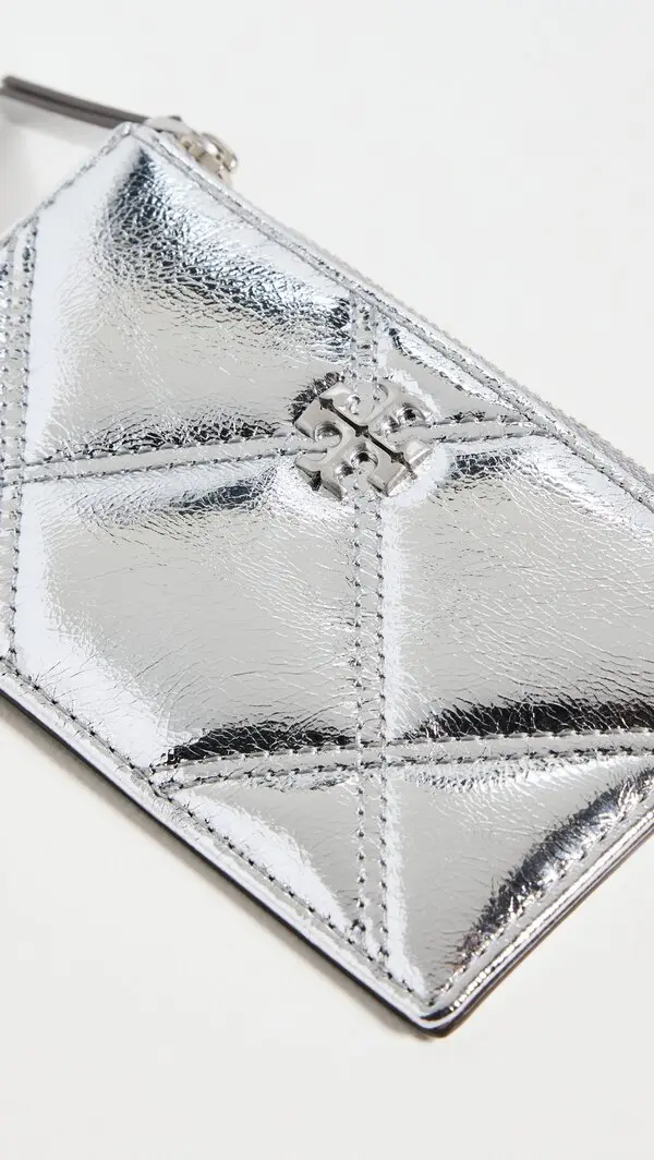 Tory Burch Kira Metallic Diamond Quilt Zip Card Case