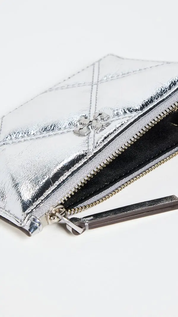 Tory Burch Kira Metallic Diamond Quilt Zip Card Case