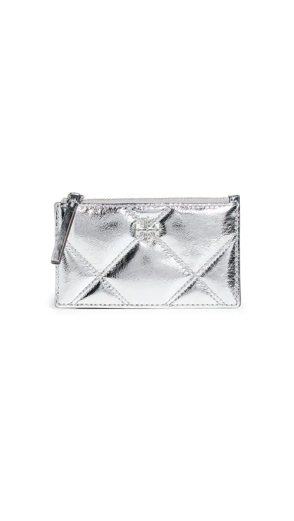 Tory Burch Kira Metallic Diamond Quilt Zip Card Case