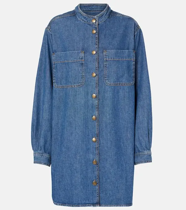 FRAME Double Pocket Denim Shirt Dress - Blue