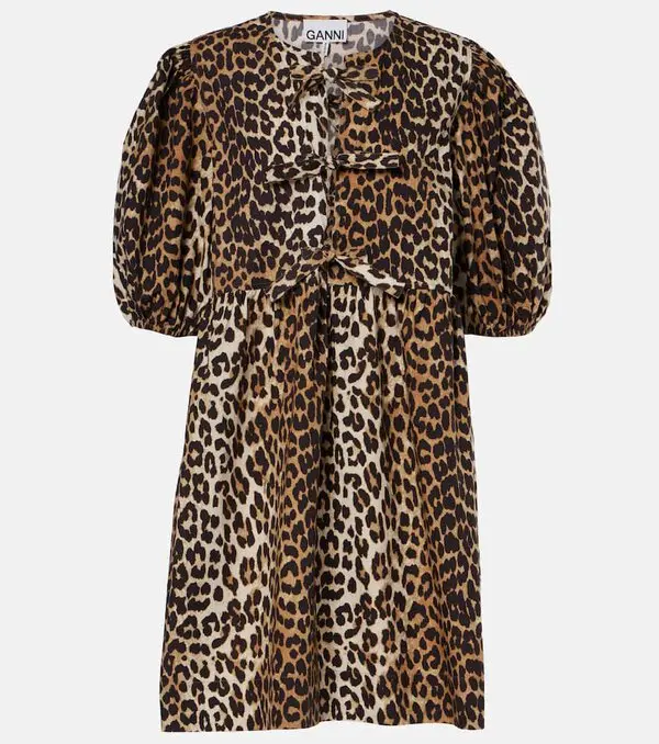 GANNI Leopard-print Mini Dress - Brown