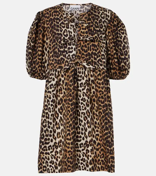 GANNI Leopard-print Mini Dress - Brown